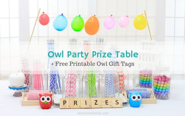 Owl Party Prize Table + Free Printable Owl Gift Tags